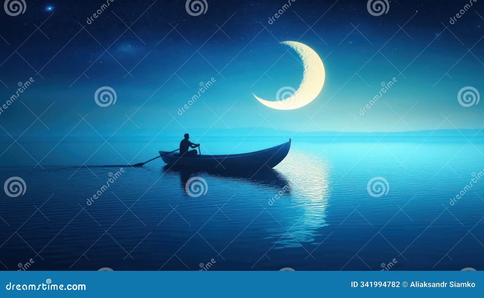Boy Rowing A Crescent Boat Silhouette Vector Illustration ...
