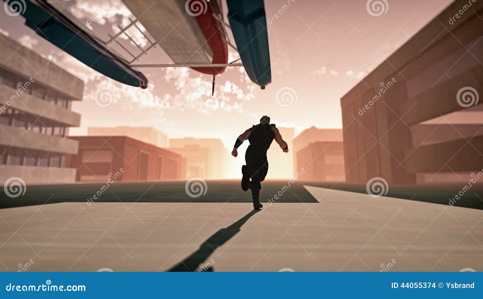 Man on the Run in Empty Street of City. Stock Illustration ...