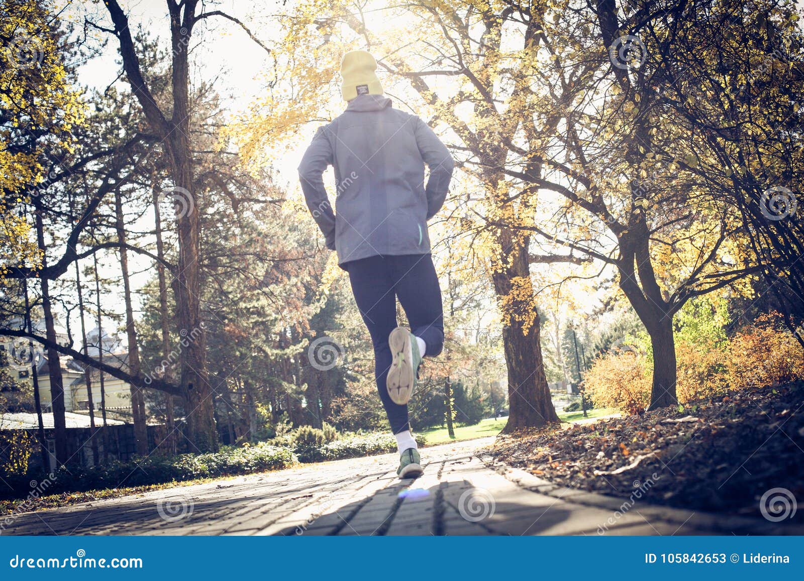 Man Run Trough Nature. from Back Stock Image - Image of adult, healthy ...
