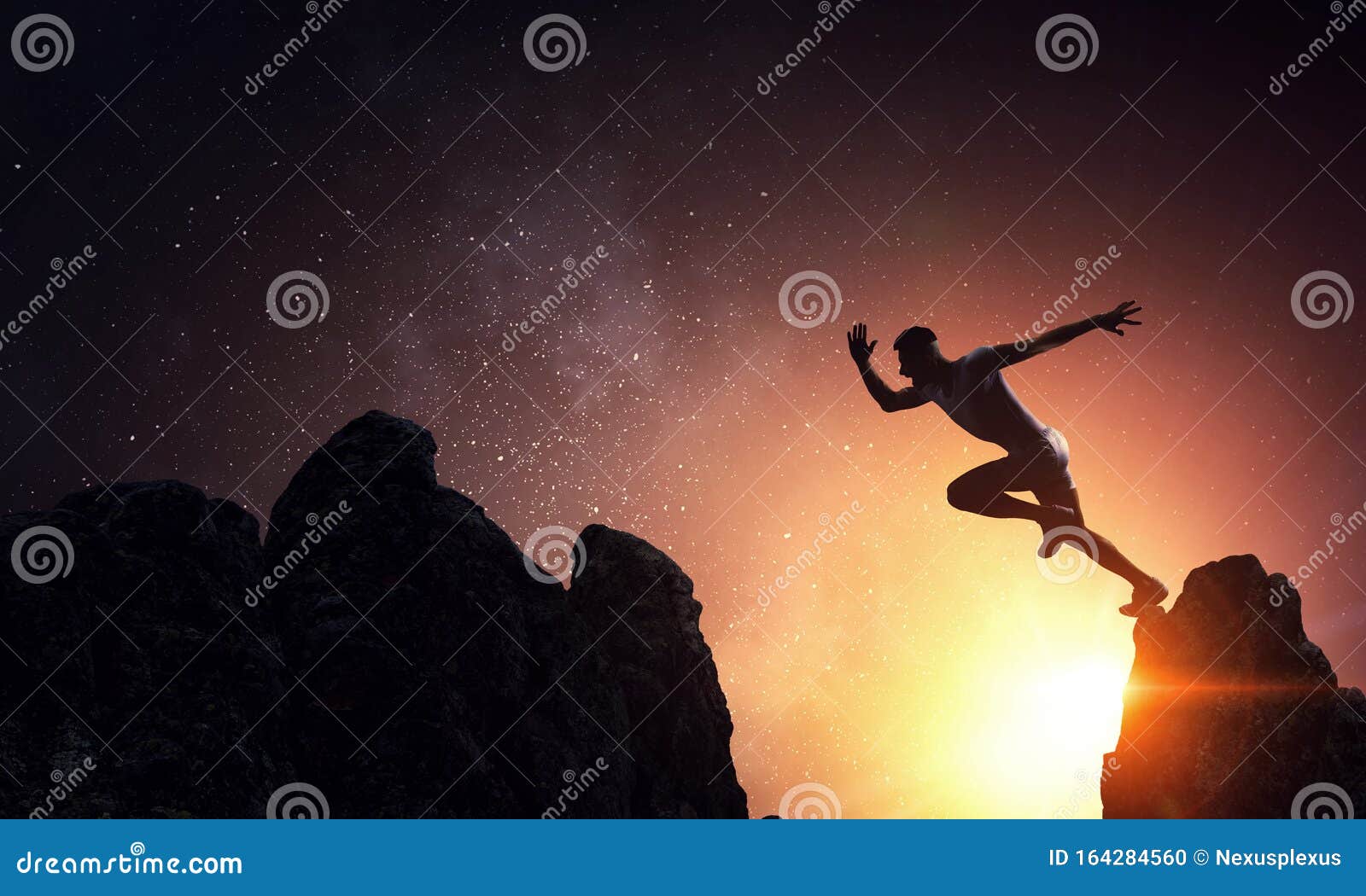 Man Runner Overcoming Difficulty. Mixed Media Stock Photo - Image of ...