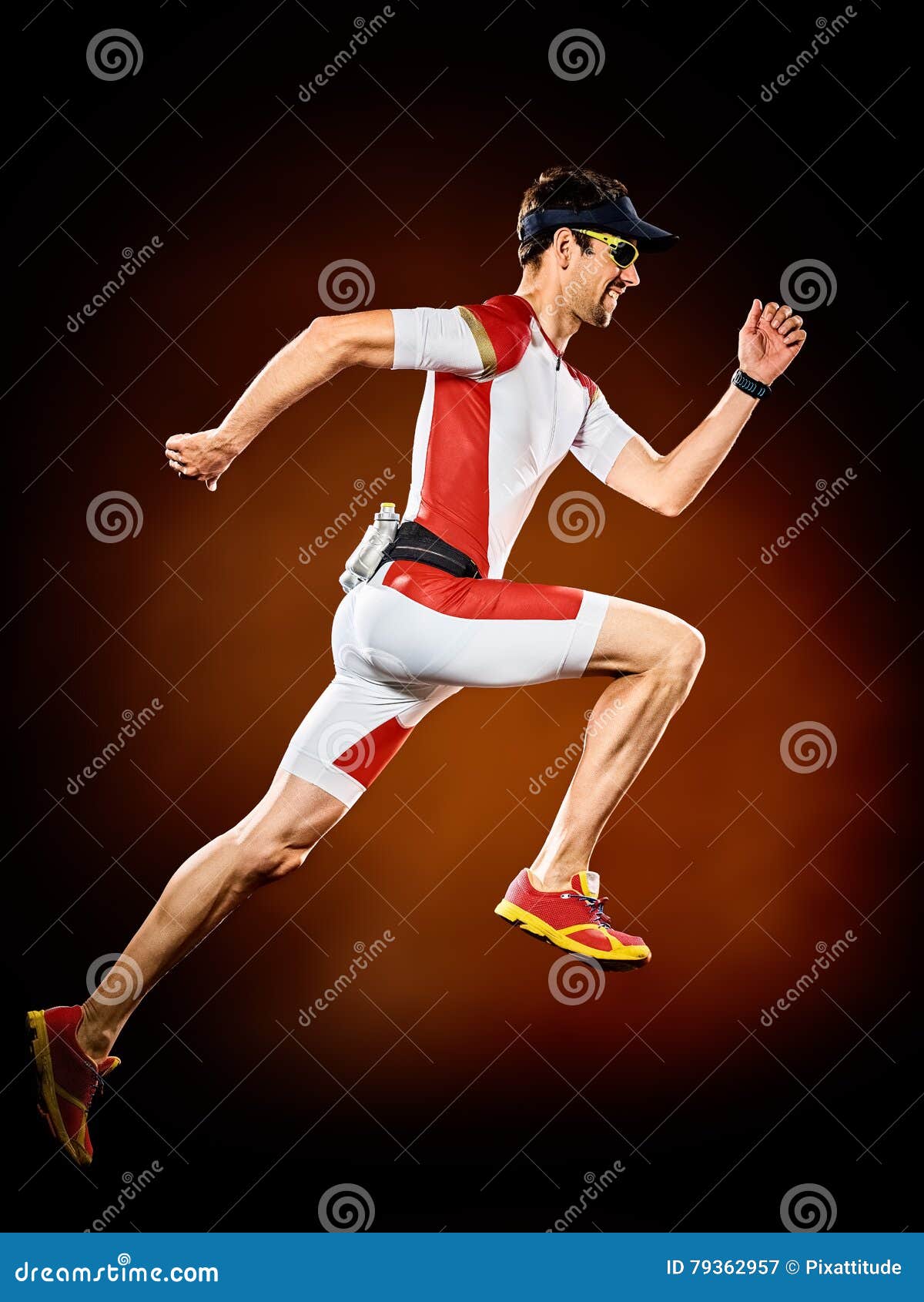 Man Runner Running Triathlon Ironman Isolated Stock Image - Image of ...