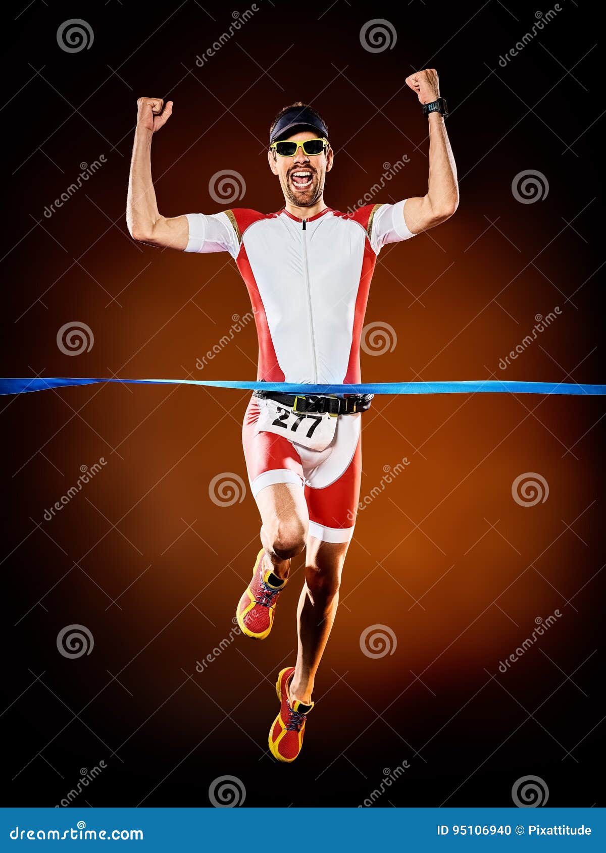 Man Runner Running Triathlon Ironman Isolated Stock Photo - Image of ...