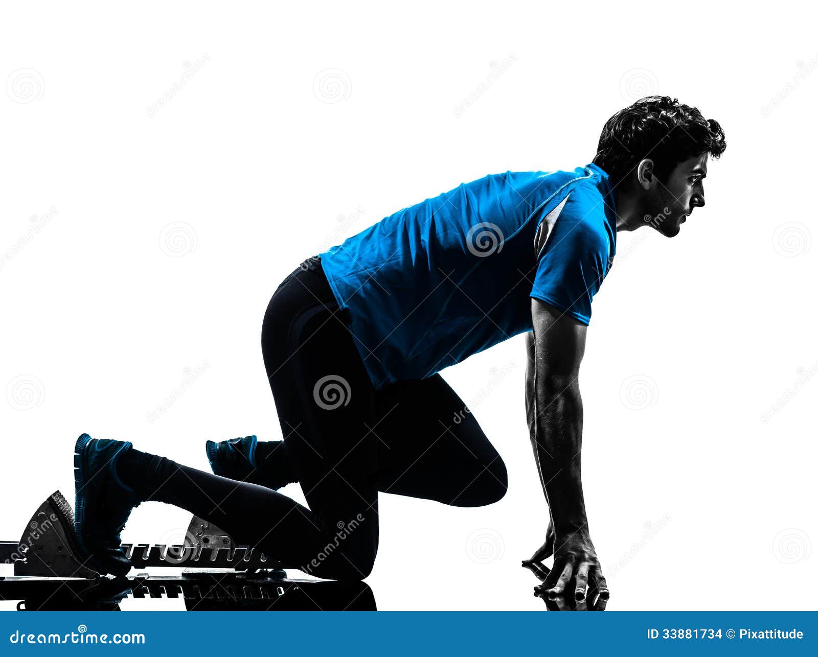 Man Runner Sprinter on Starting Blocks Silhouette Stock Photo - Image ...