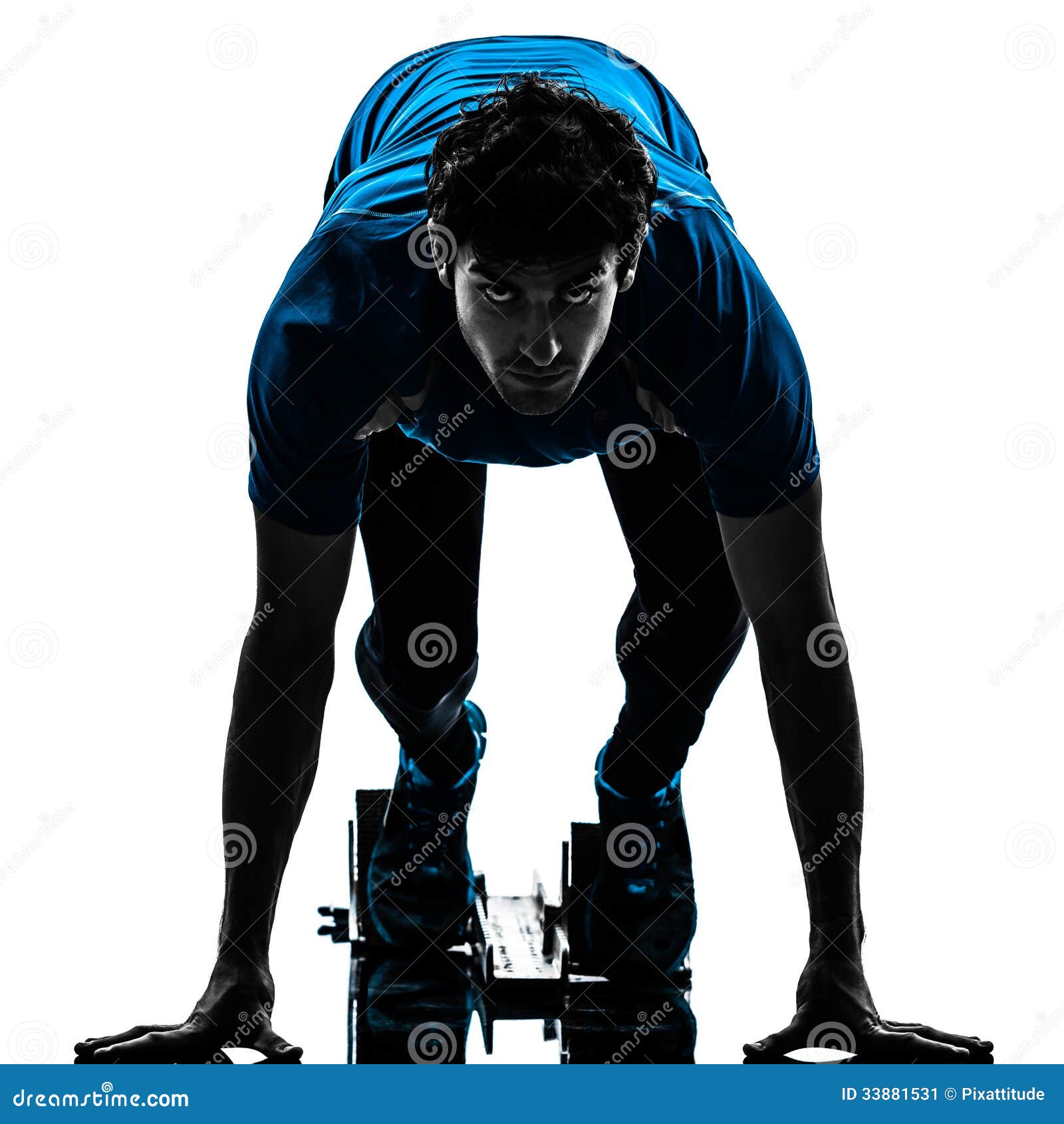 Man Runner Sprinter on Starting Blocks Silhouette Stock Image - Image ...