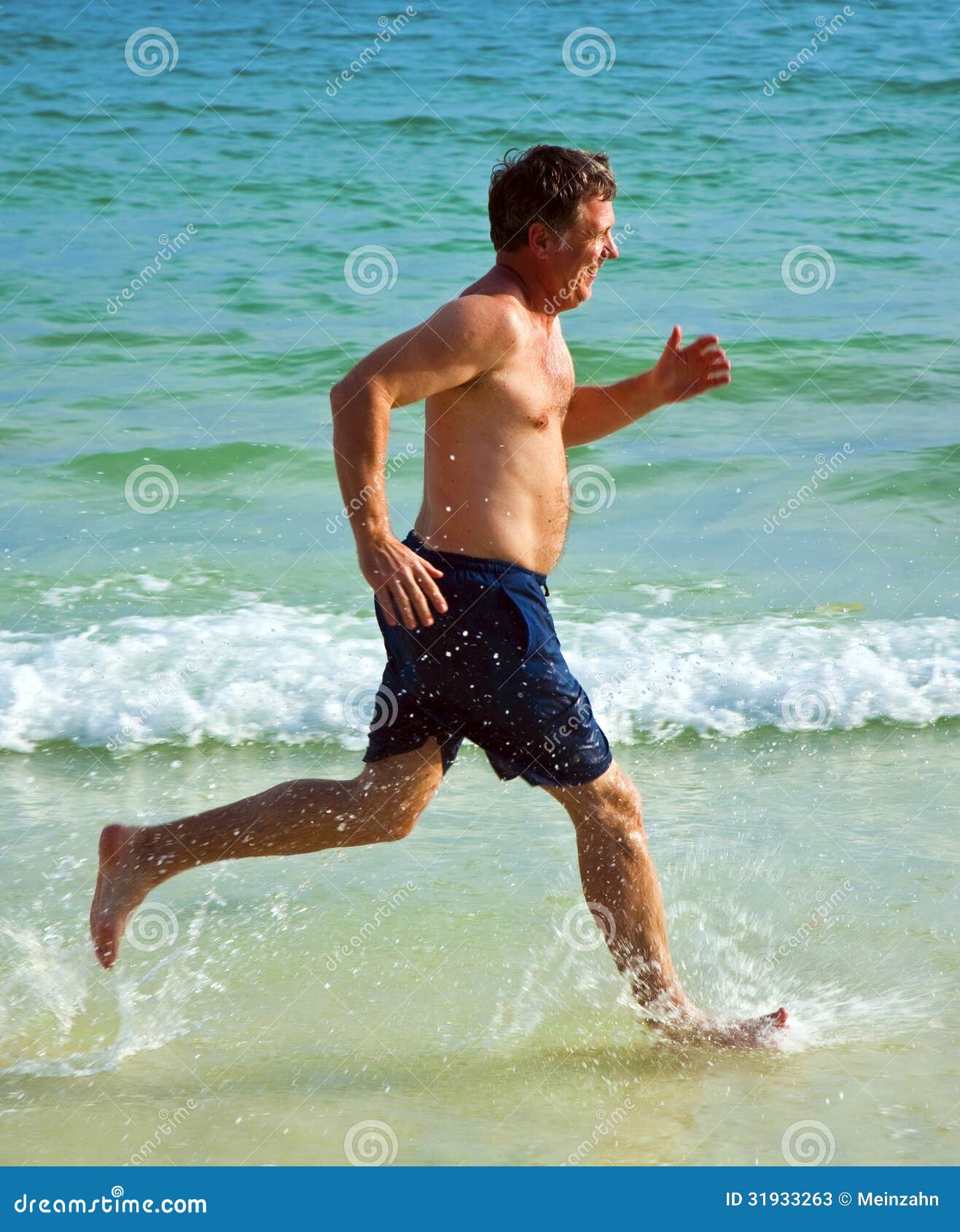 Man is Running Along the Beautiful Beach Stock Image - Image of ...