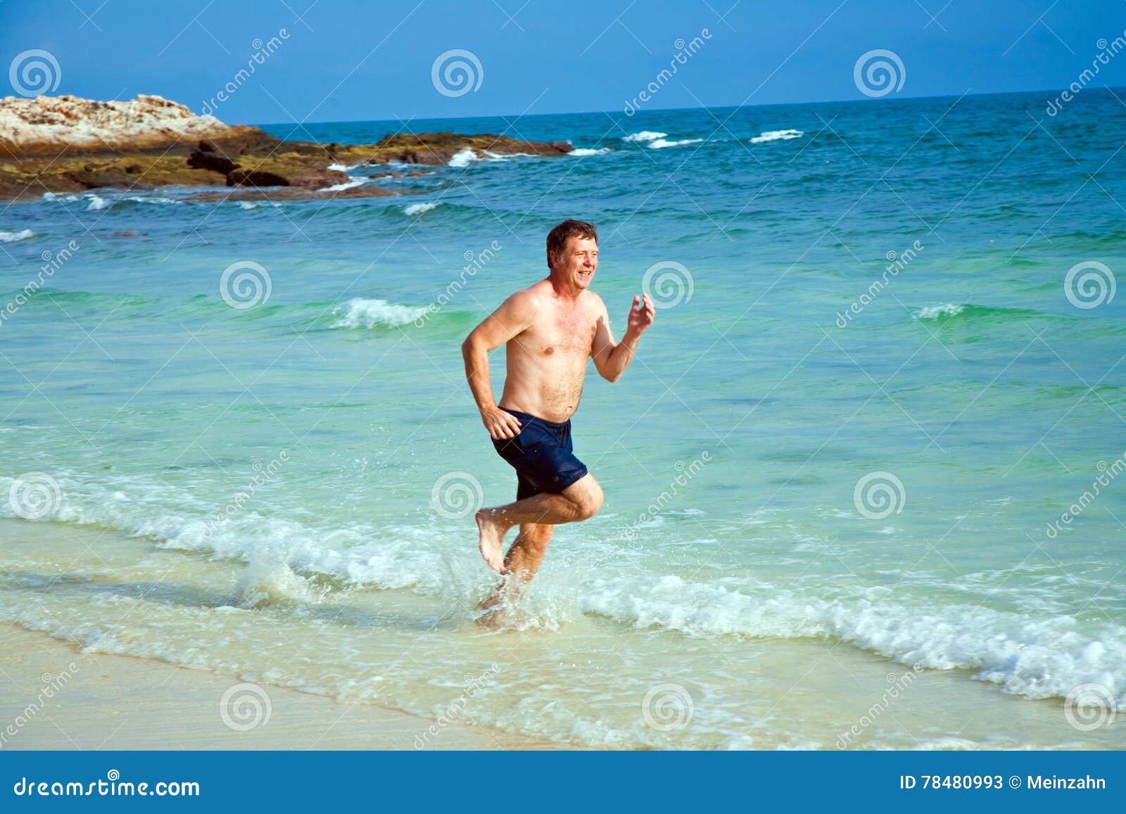 Man is Running Along the Beautiful Beach Stock Image - Image of warm ...