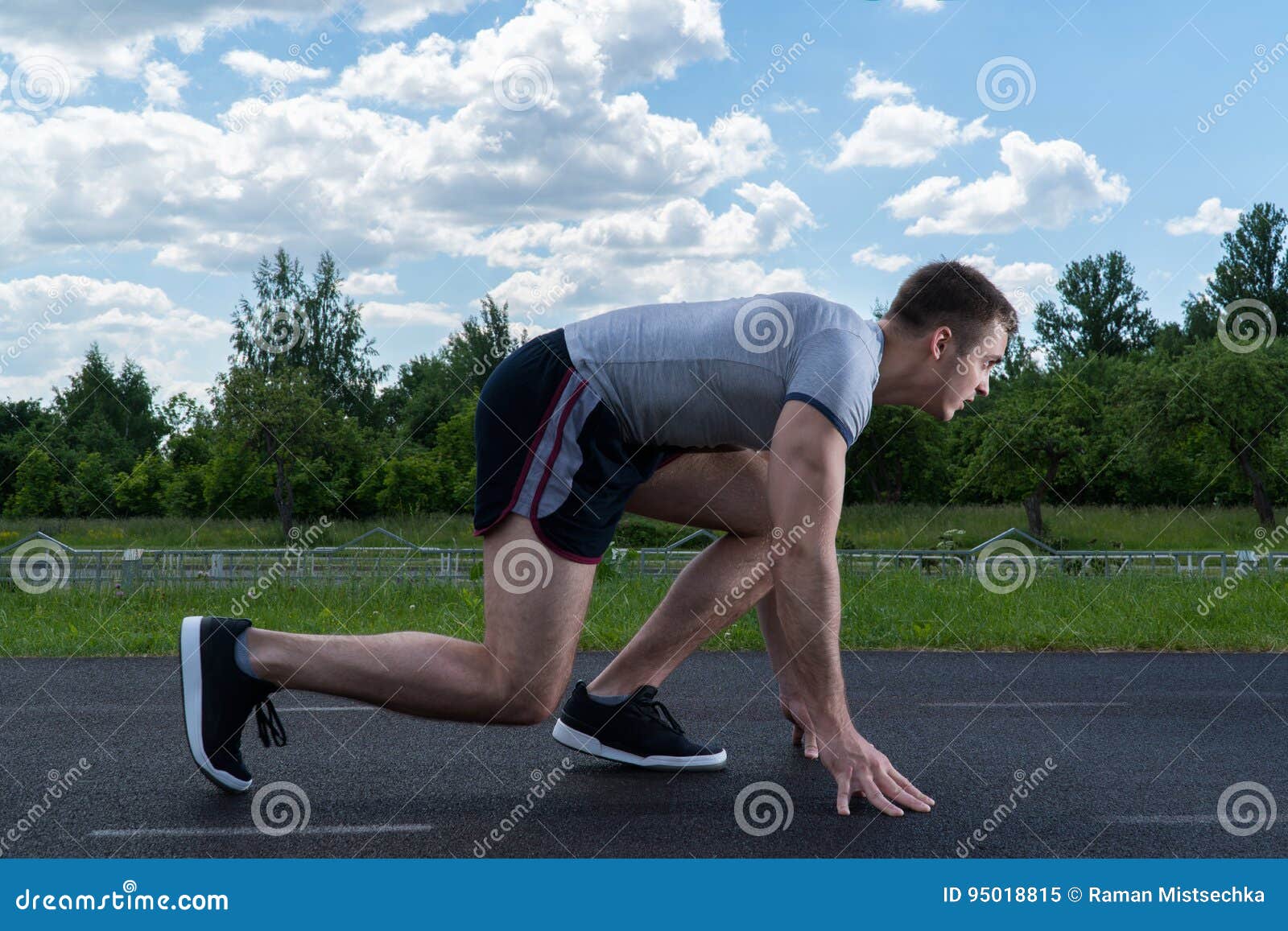 The Man is Running Around the Stadium. Training Outdoors Stock Image ...