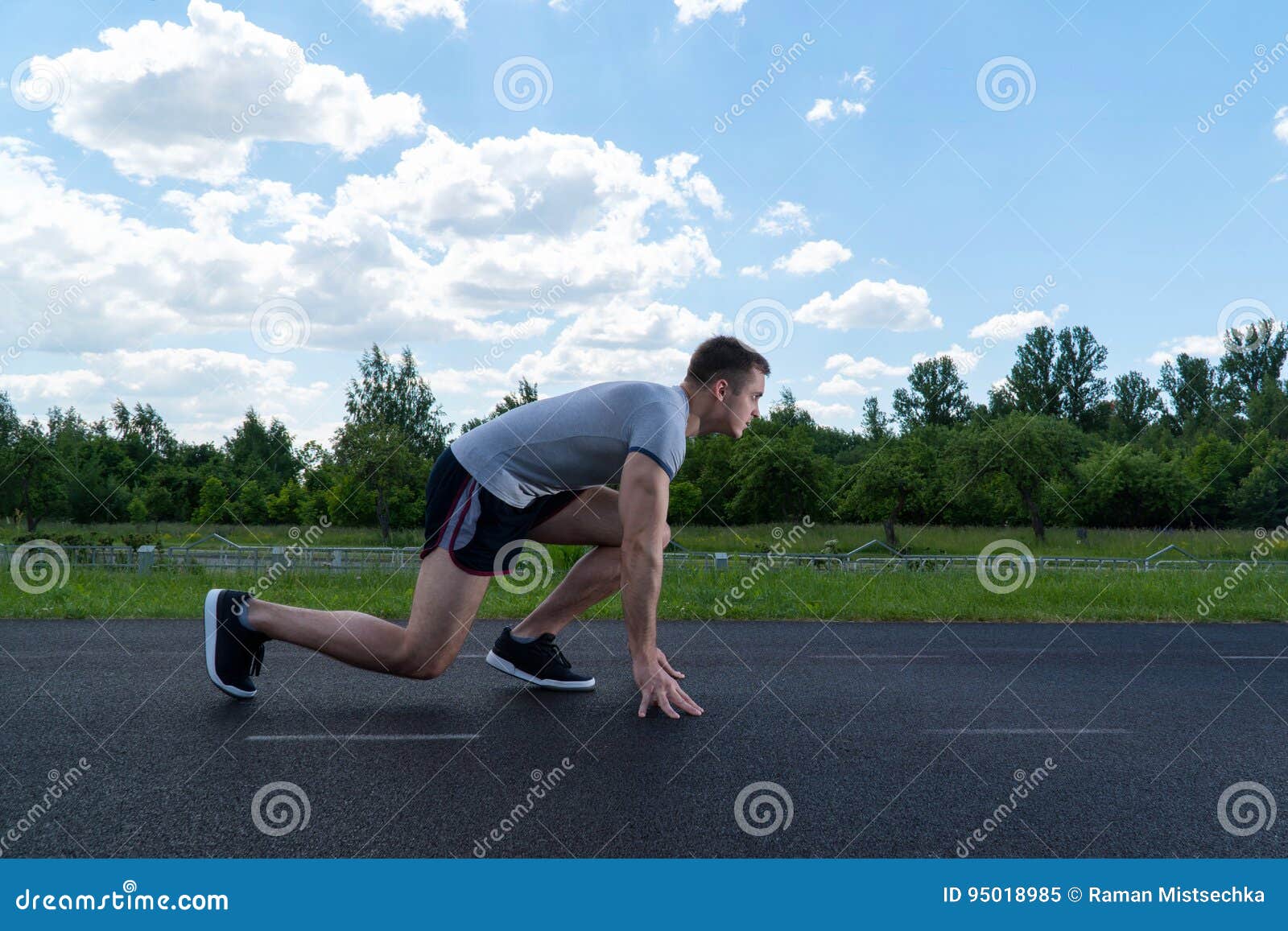 The Man is Running Around the Stadium. Training Outdoors Stock Image ...