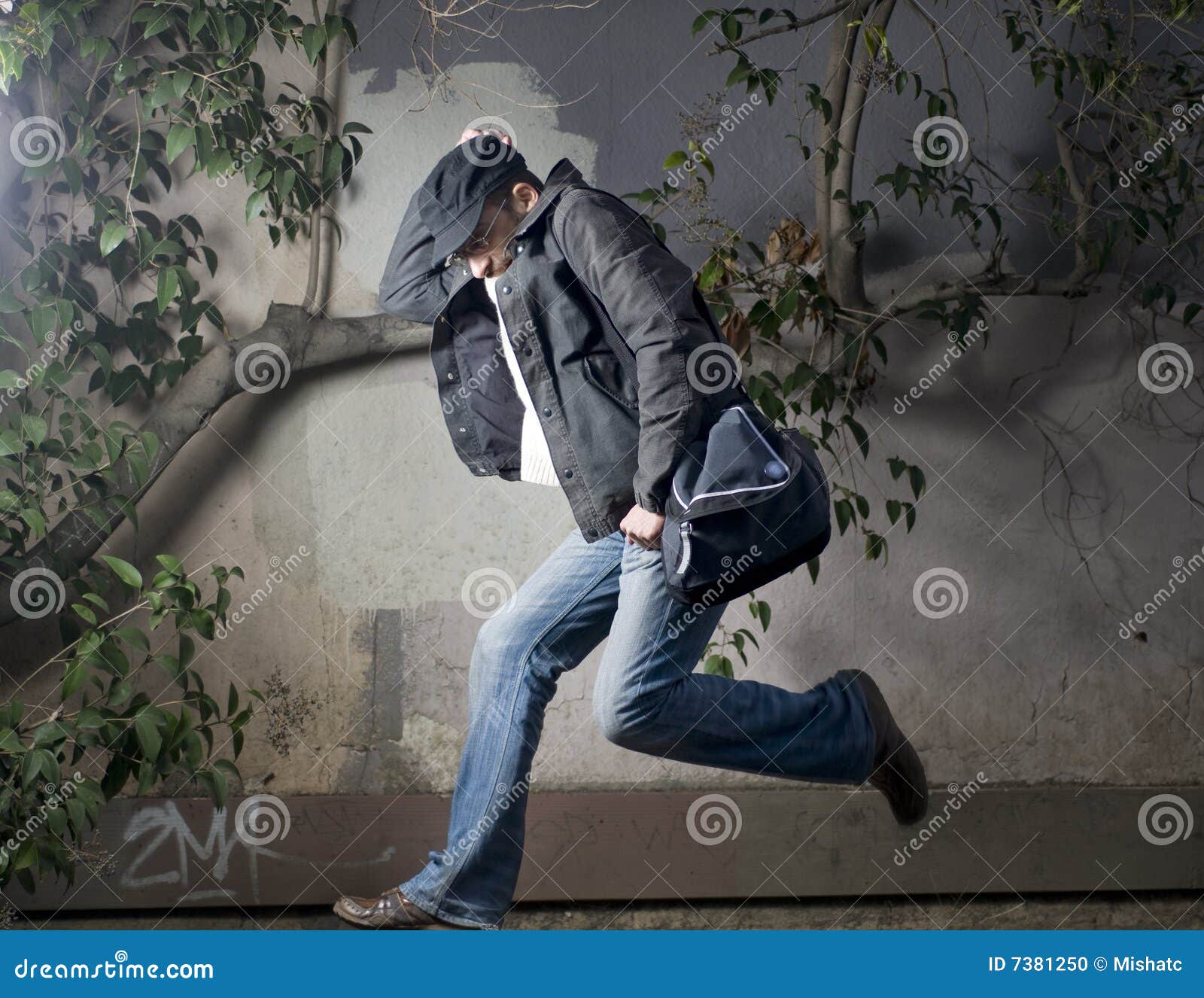 Man Running Away Along the Wall Stock Photo - Image of extreme ...