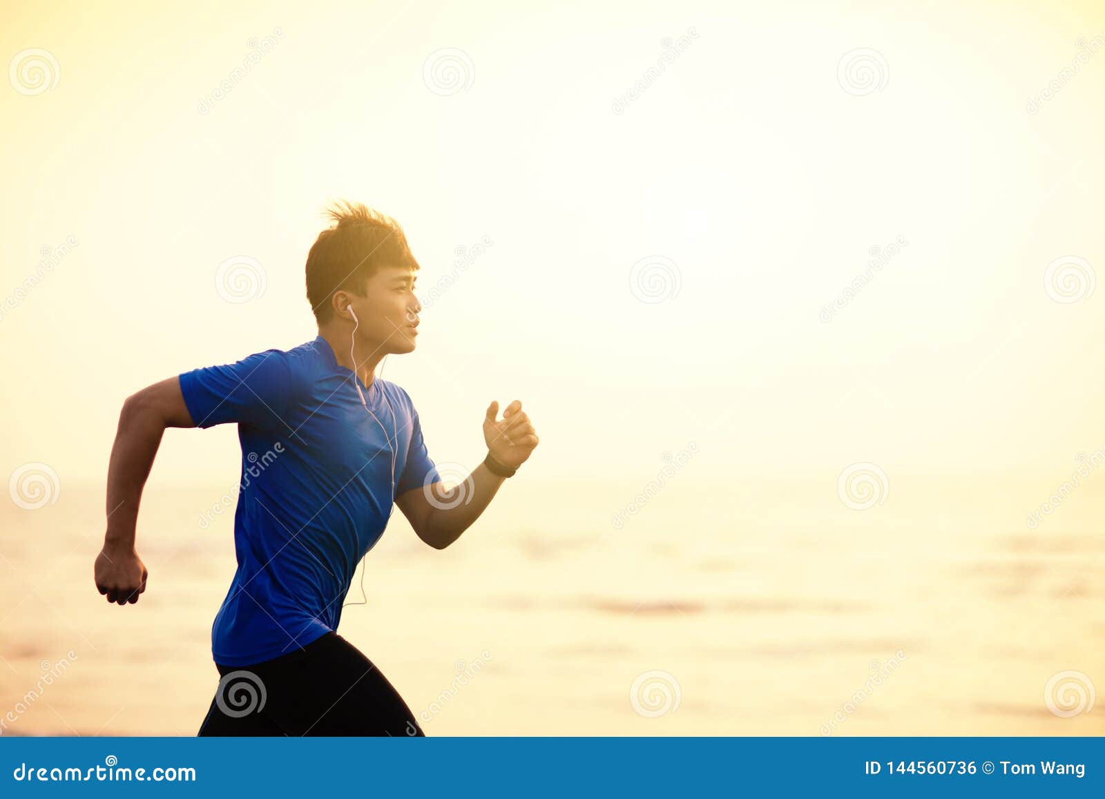 Man Running on Beach at Sunset Stock Photo - Image of exercise, beach ...