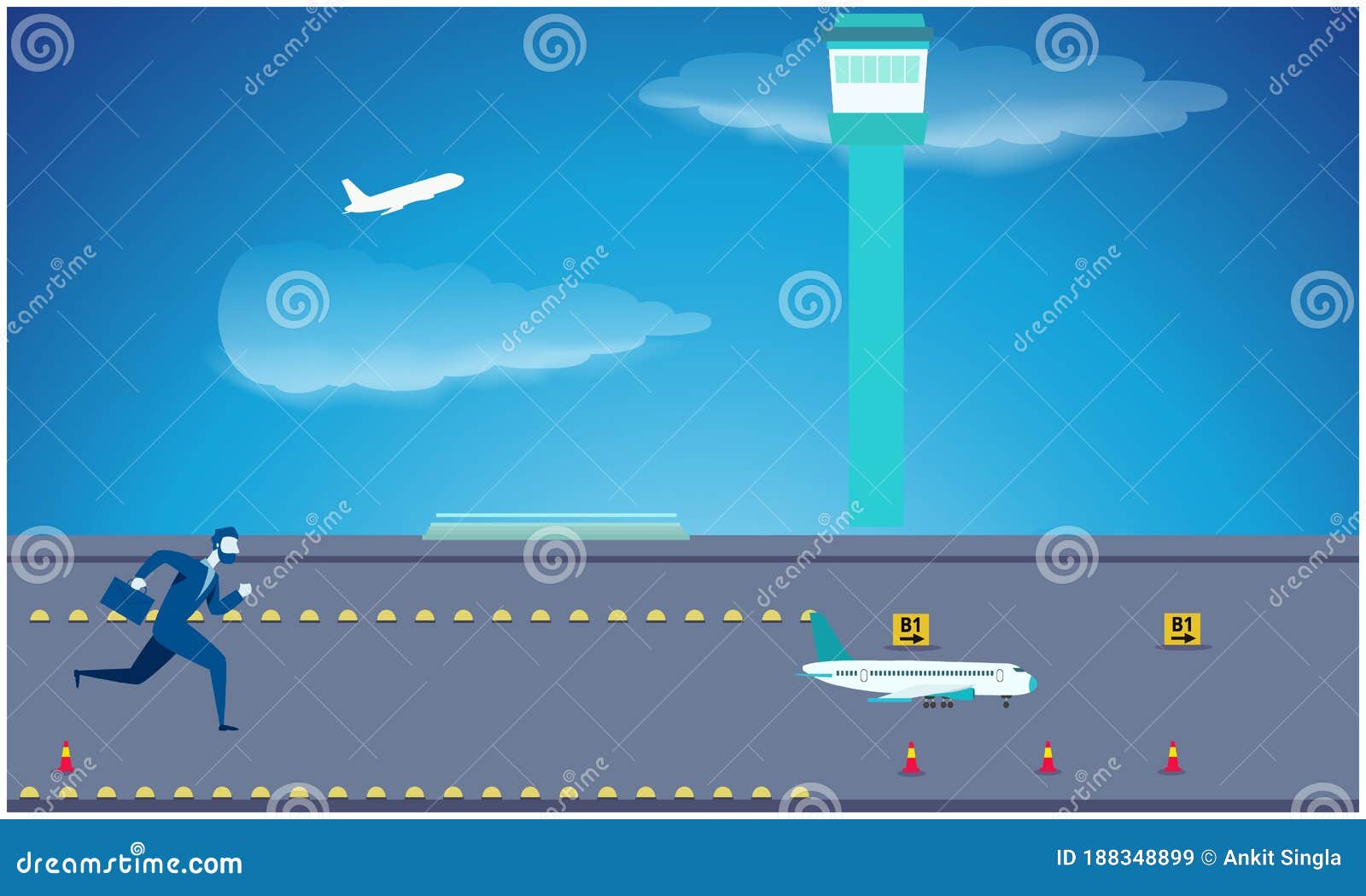 Man is Running Behind the Flight on the Runway Stock Vector ...