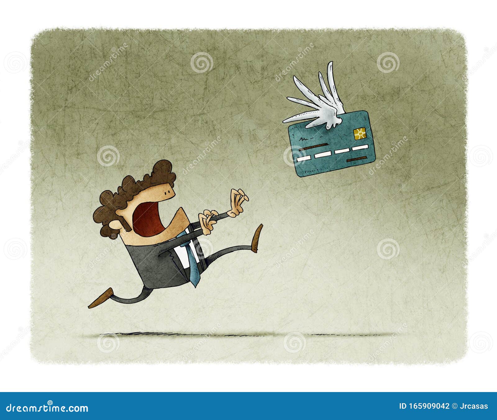 Man is Running Behind a Winged Credit Card that Flies Away Stock Photo ...