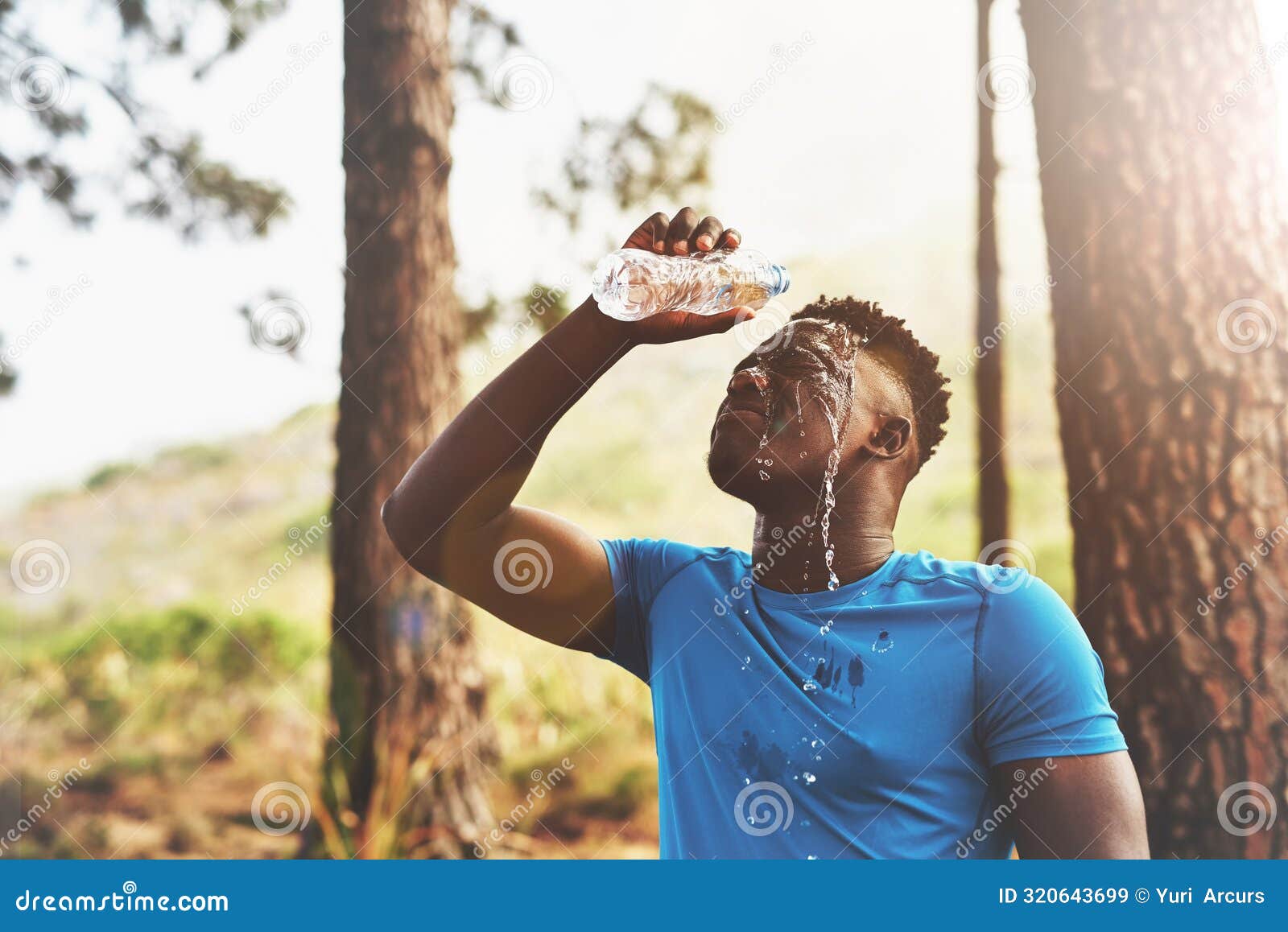 Man, Running and Break for Water on Face or Refreshment, Exercise in ...