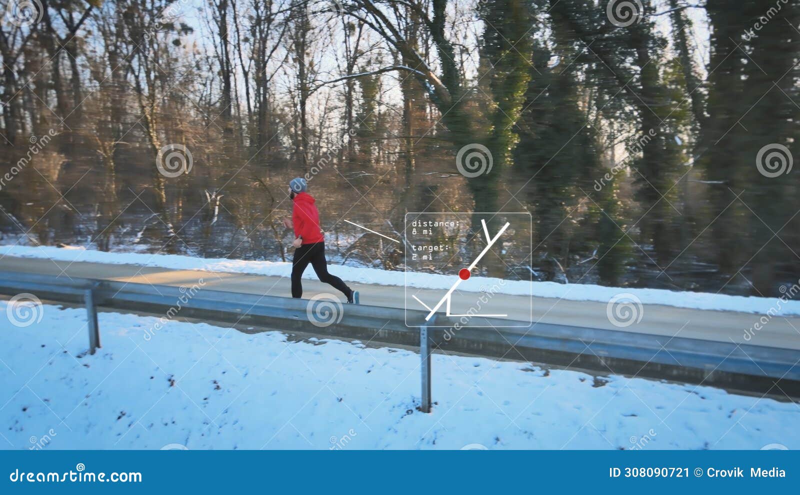 Man Running with Graphical Statistics of Distance and Health Data. 3D ...