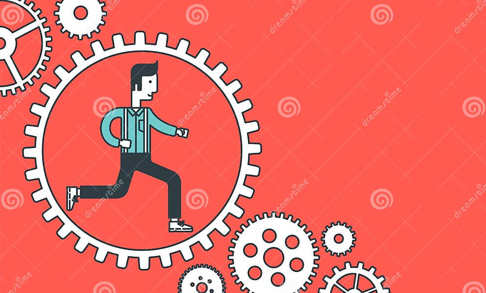 Man Running Inside the Gear. Stock Illustration - Illustration of ...