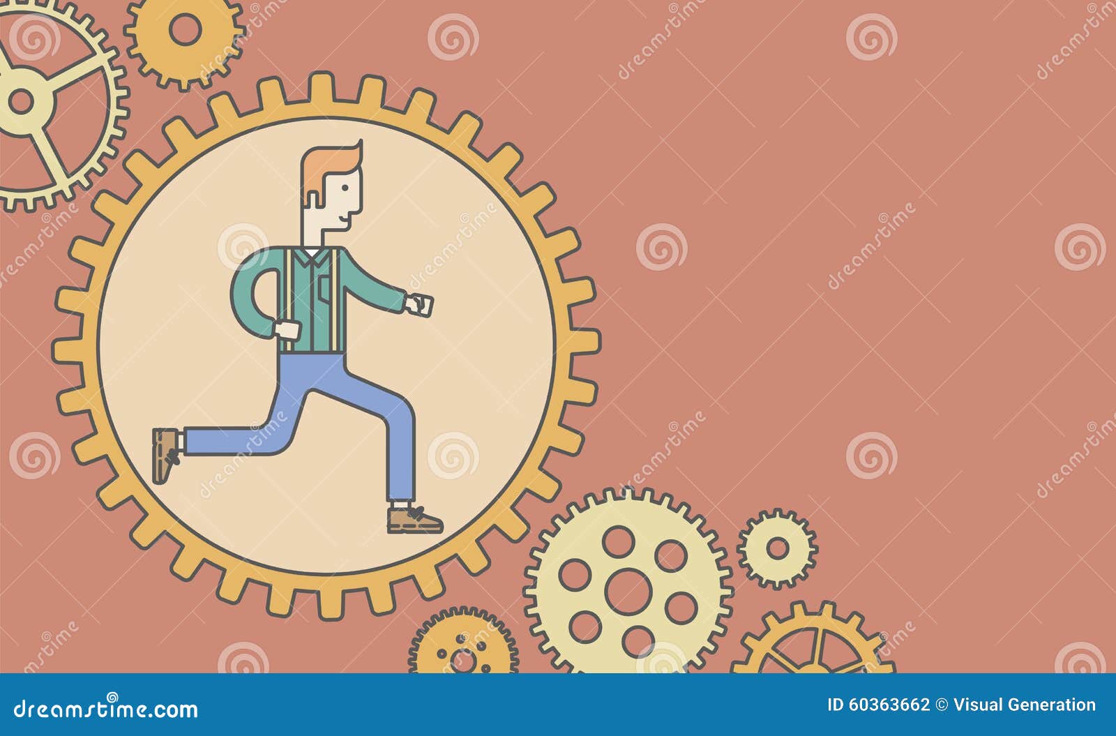 Man Running Inside the Gear Stock Vector - Illustration of leader ...