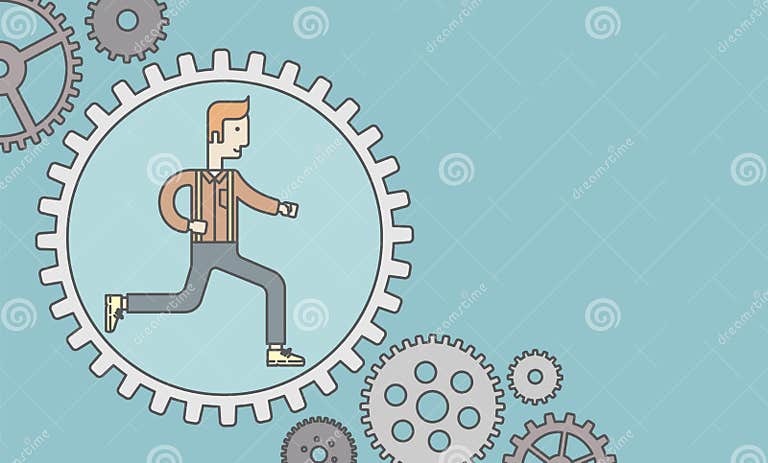 Man Running Inside the Gear Stock Vector - Illustration of layout, male ...