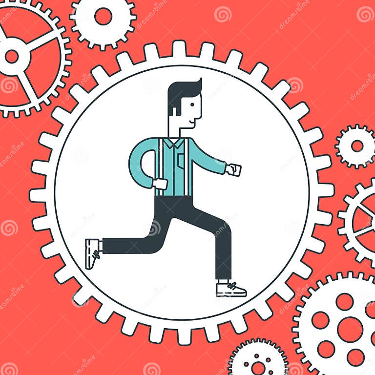 Man Running Inside the Gear. Stock Vector - Illustration of energy ...