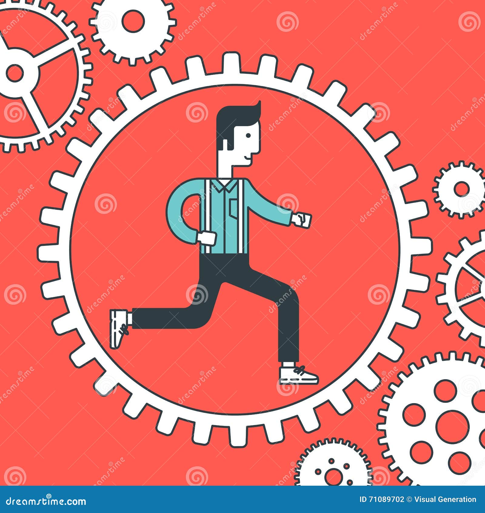 Man Running Inside the Gear. Stock Illustration - Illustration of ...