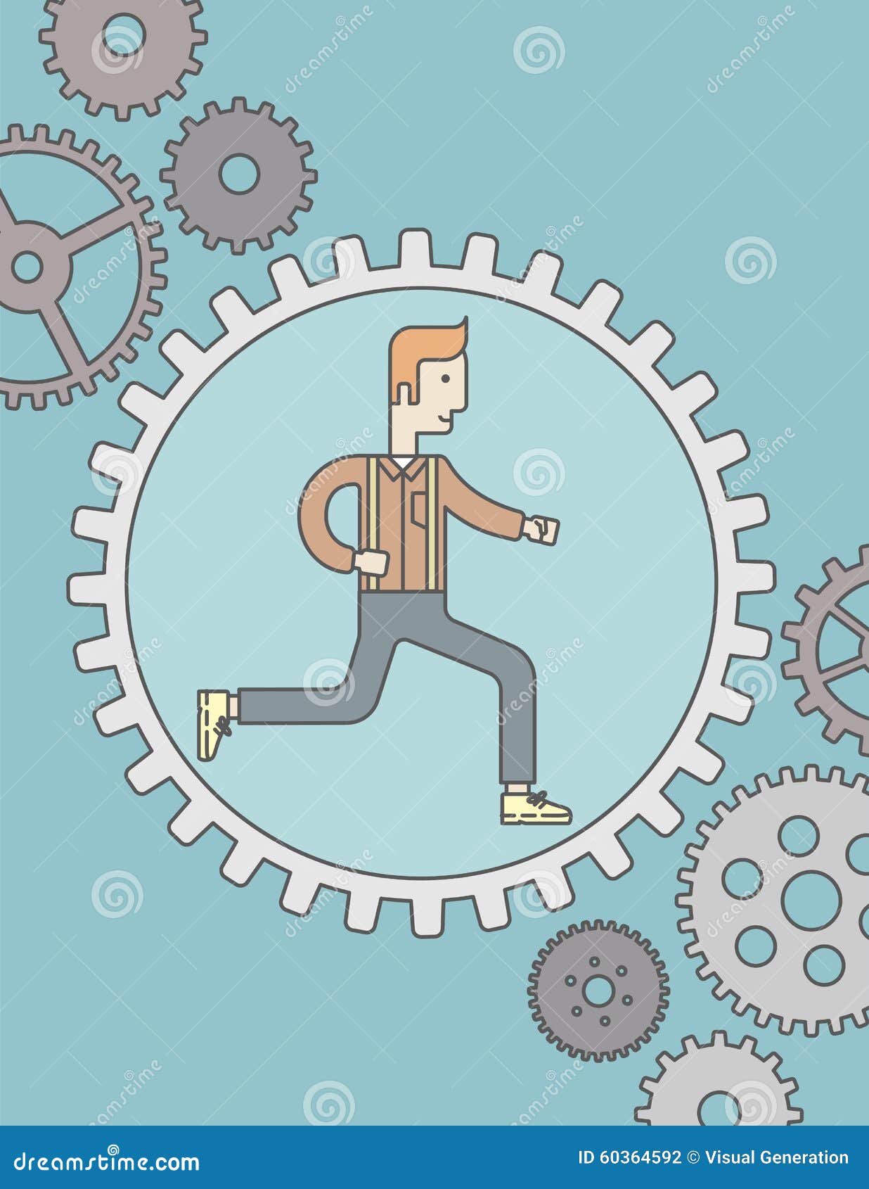 Man Running Inside the Gear Stock Vector - Illustration of machine ...