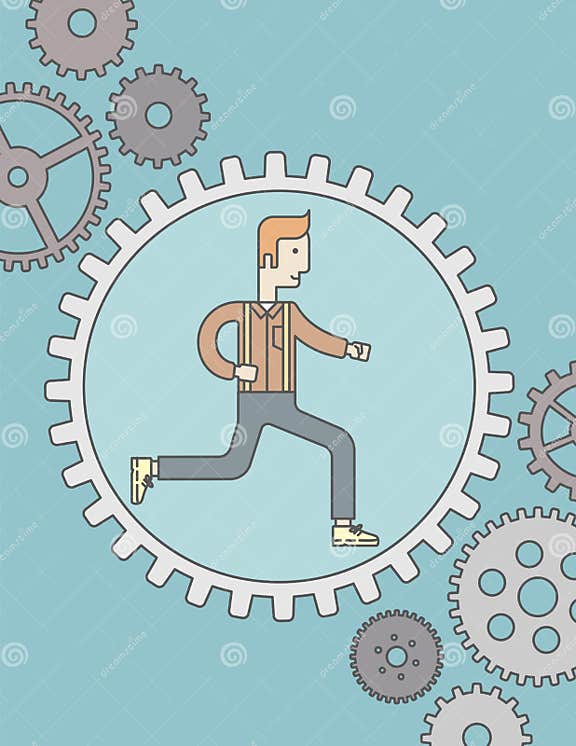 Man Running Inside the Gear Stock Vector - Illustration of machine ...