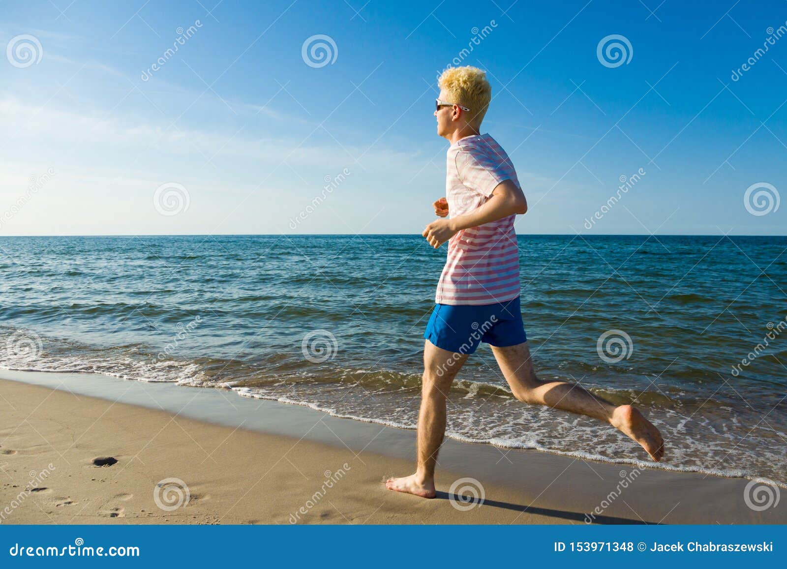 Man Running, Jumping on Beach Stock Photo - Image of lifestyle, sport ...