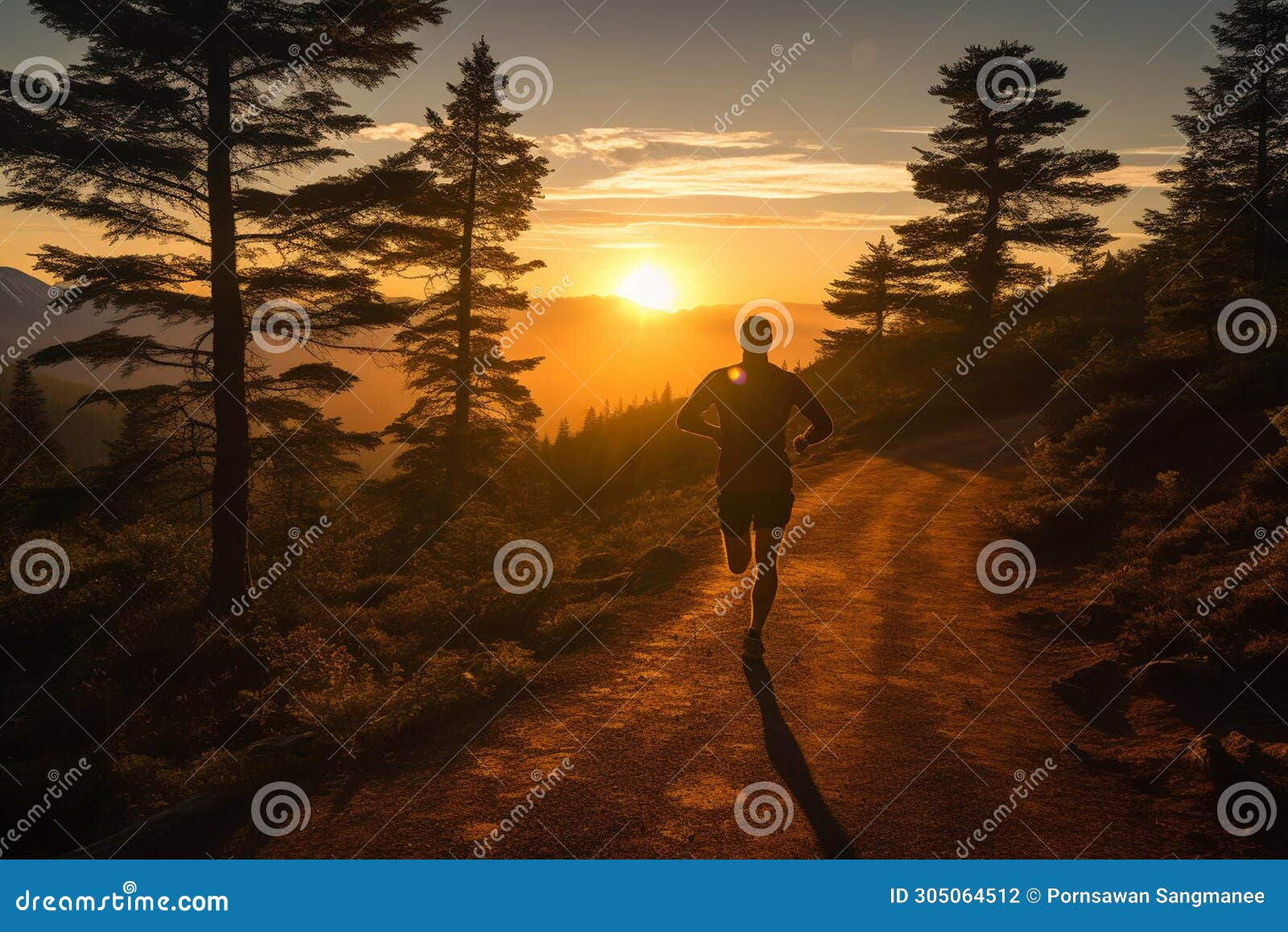 Man Running in Mountains at Sunset Stock Photo - Image of nature, road ...