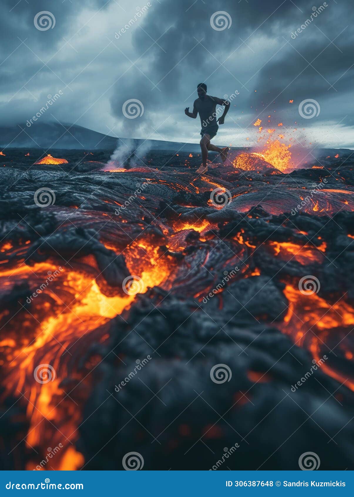 Man Running Near Lava. Generative AI Stock Illustration - Illustration ...