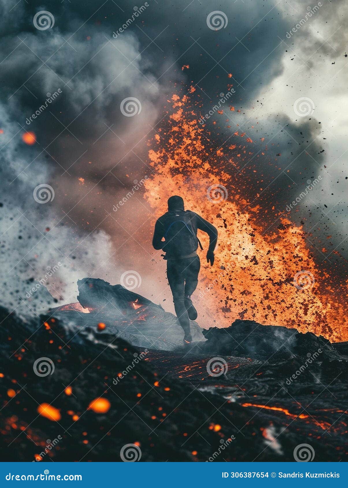 Man Running Near Lava. Generative AI Stock Illustration - Illustration ...