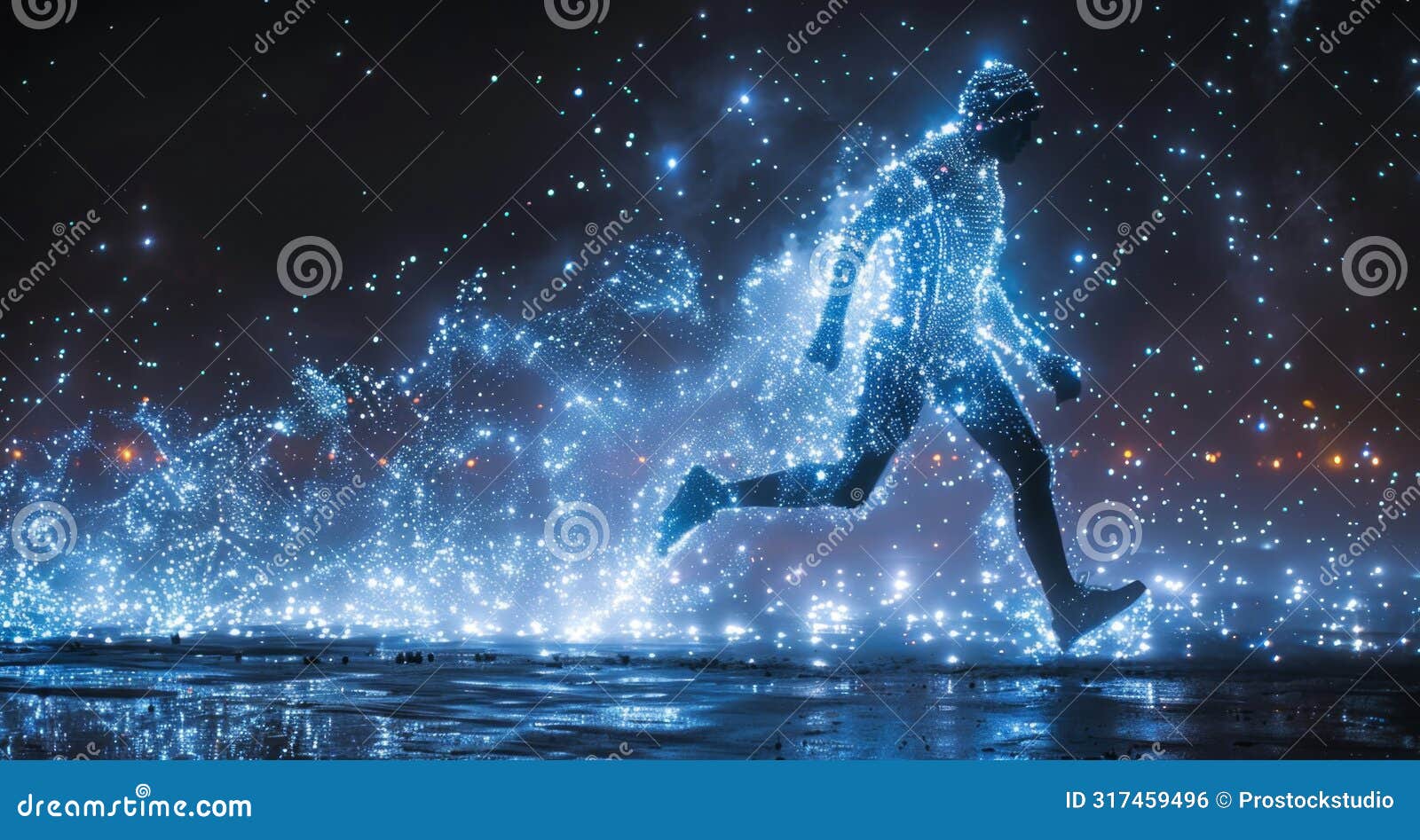 Man Running through the Night Sky Stock Photo - Image of stars ...