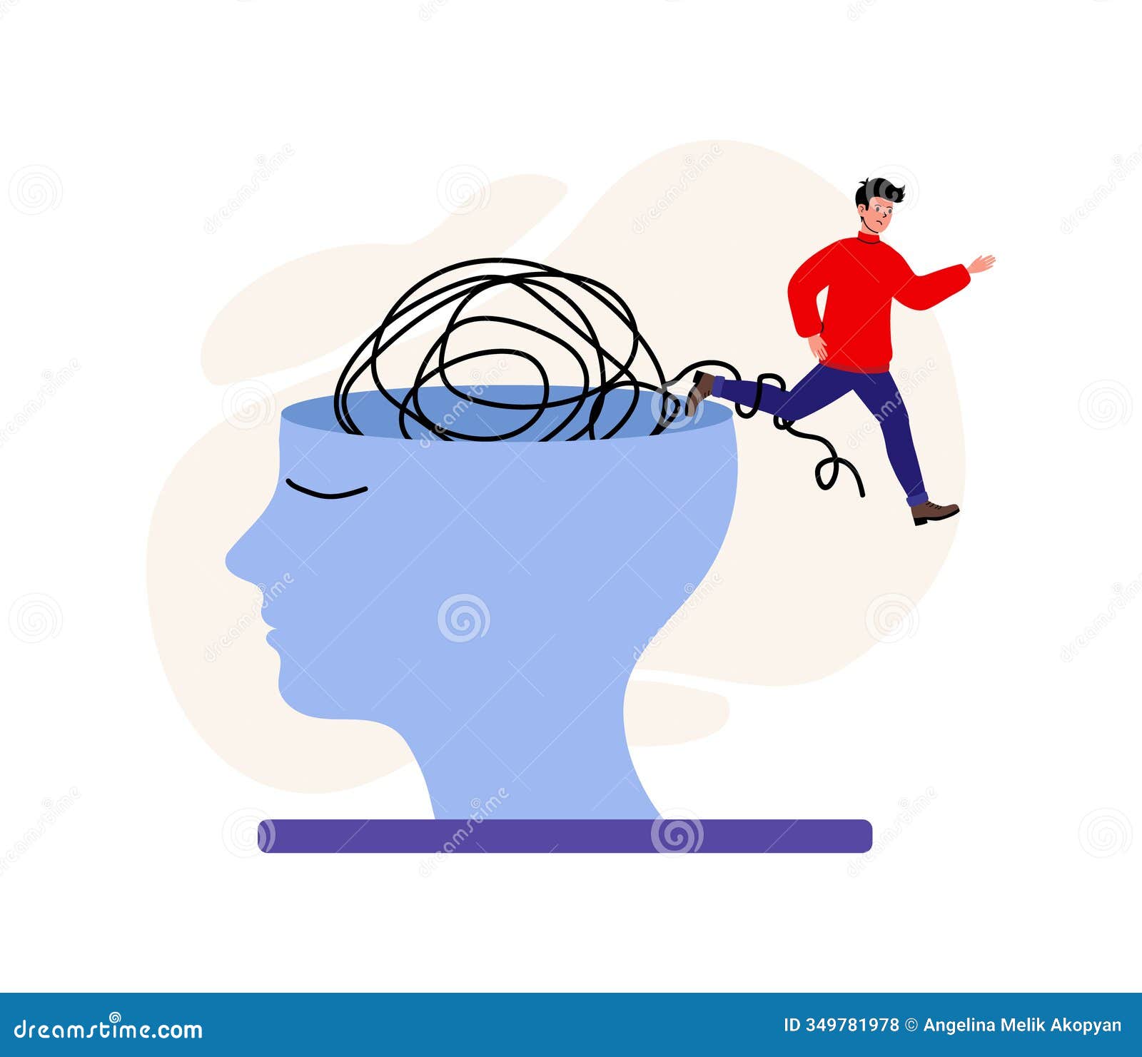 Man Running Out of Tangled Thoughts with a Human Silhouette in ...