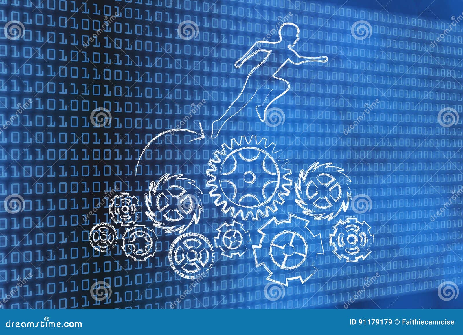 Man Running Over Complex Gearwheel Mechanism Stock Illustration ...