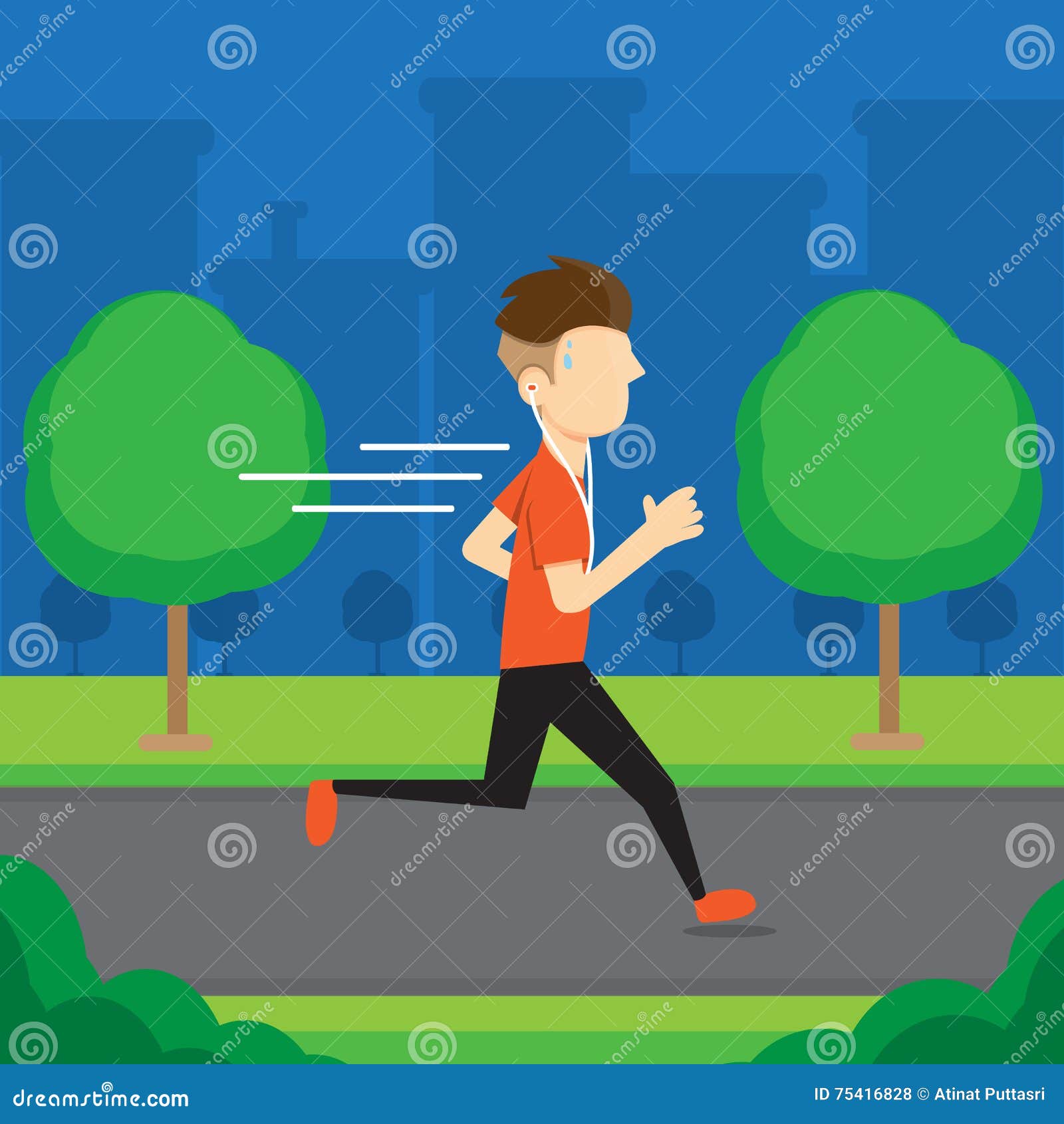 Man running on the park. stock vector. Illustration of music - 75416828