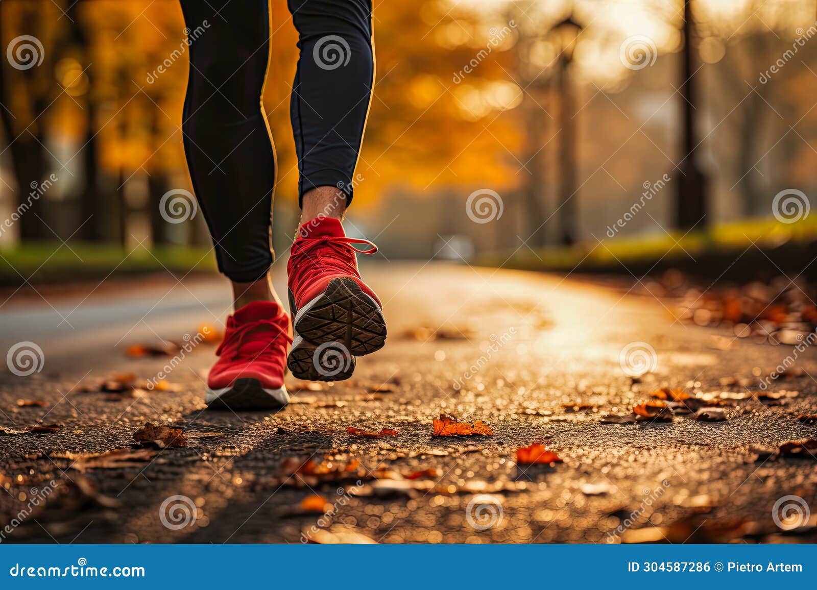 A Man on a Running Path Walking at Sunrise Stock Photo - Image of ...