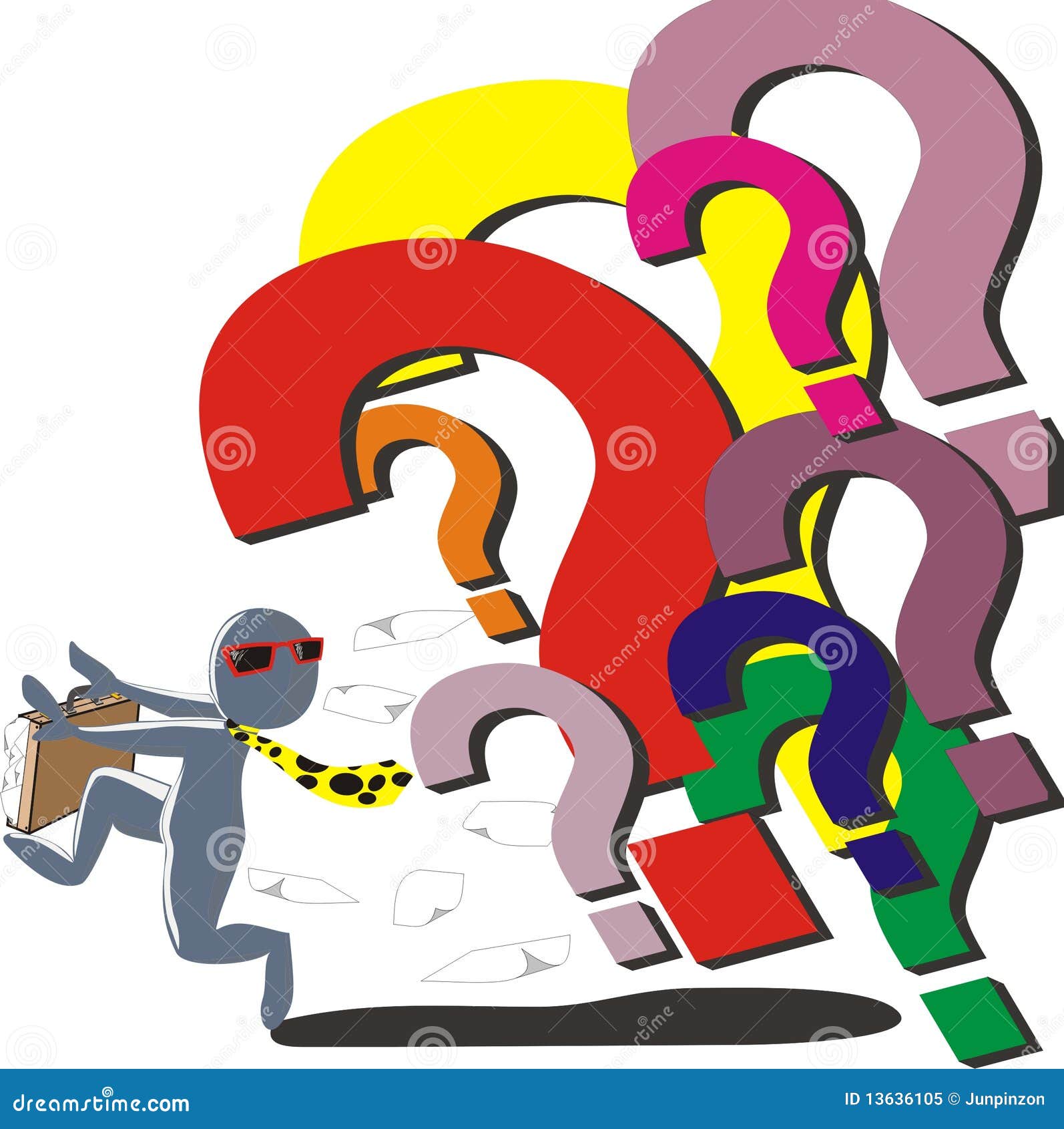 Man Running from Question Marks Stock Illustration - Illustration of ...