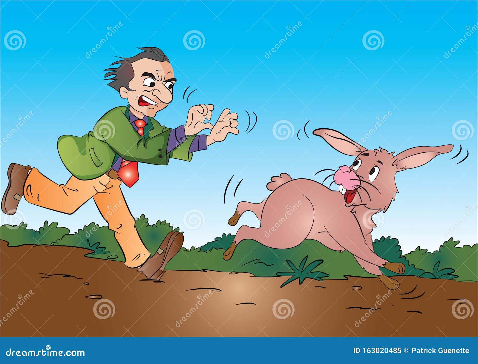 Man Running after a Rabbit, Illustration Stock Vector - Illustration of ...