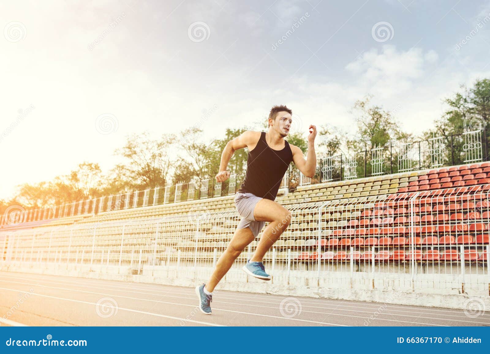 Man Running on a Racing Track Stock Photo - Image of nature ...