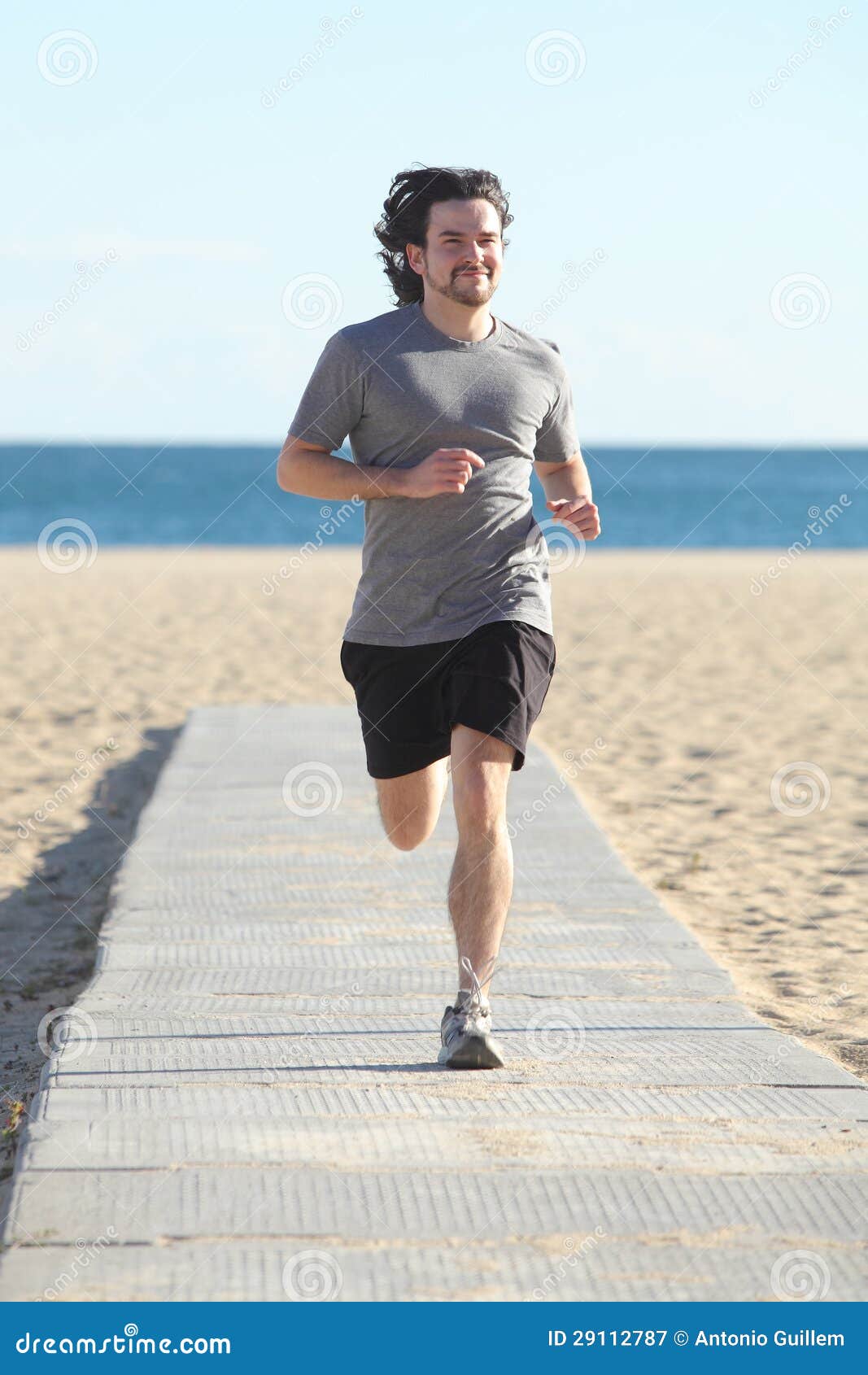 Man Running on a Runway in the Beach Stock Image - Image of people ...