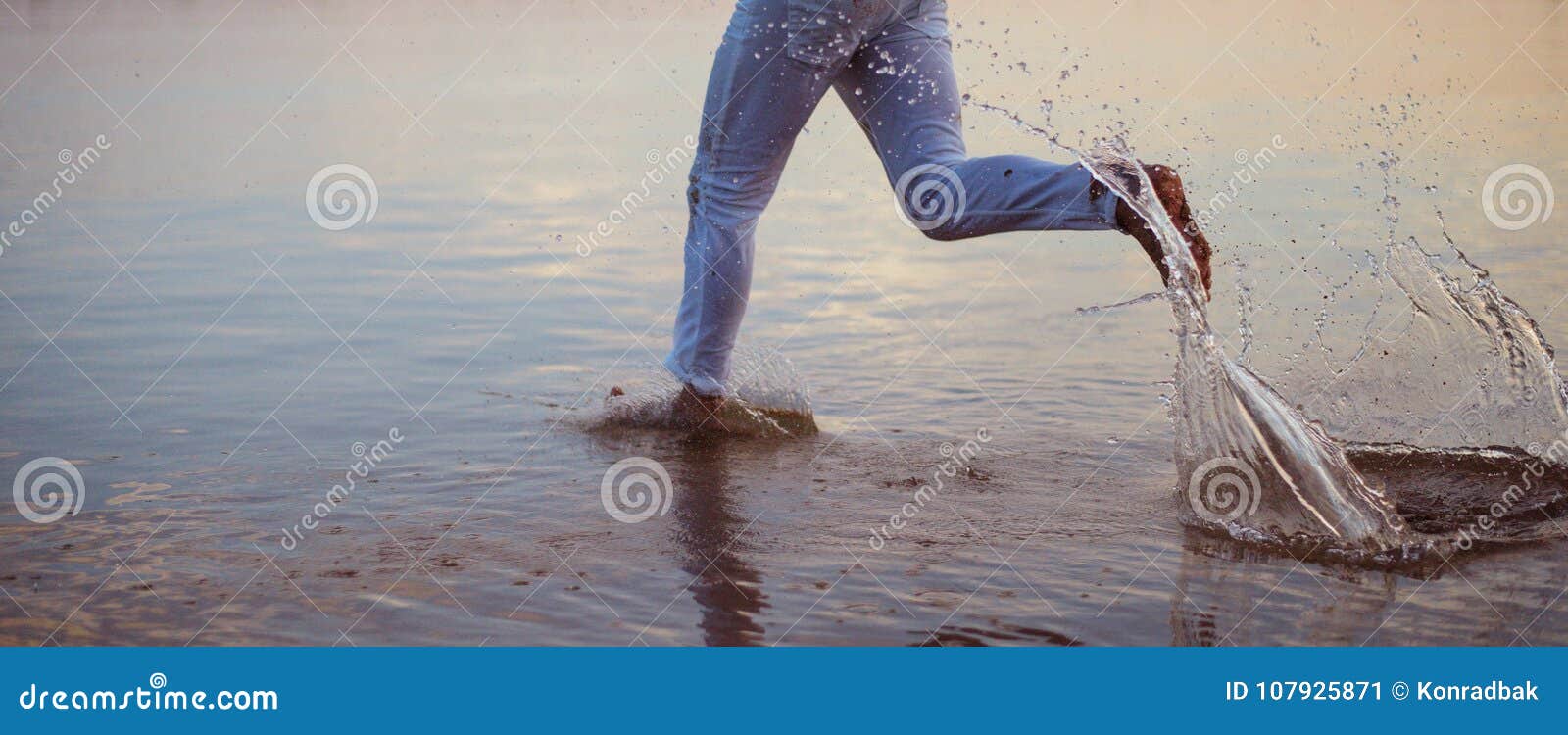 Man Running into the Sea Water Stock Image - Image of brunette, healthy ...