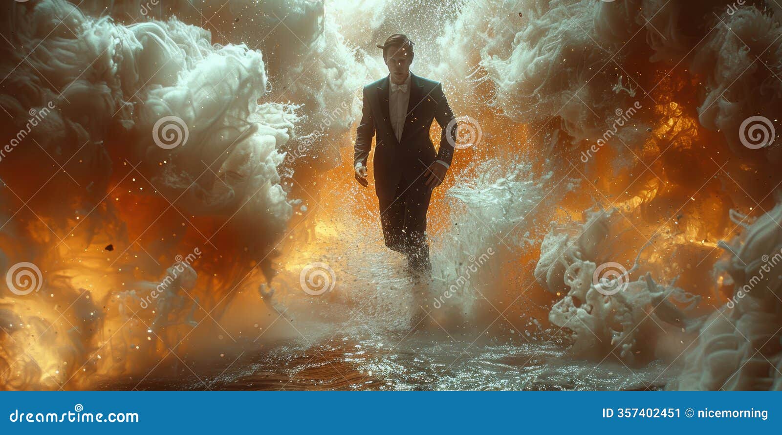 Man Running through Smoke and Fire. Created by Generative Artificial ...