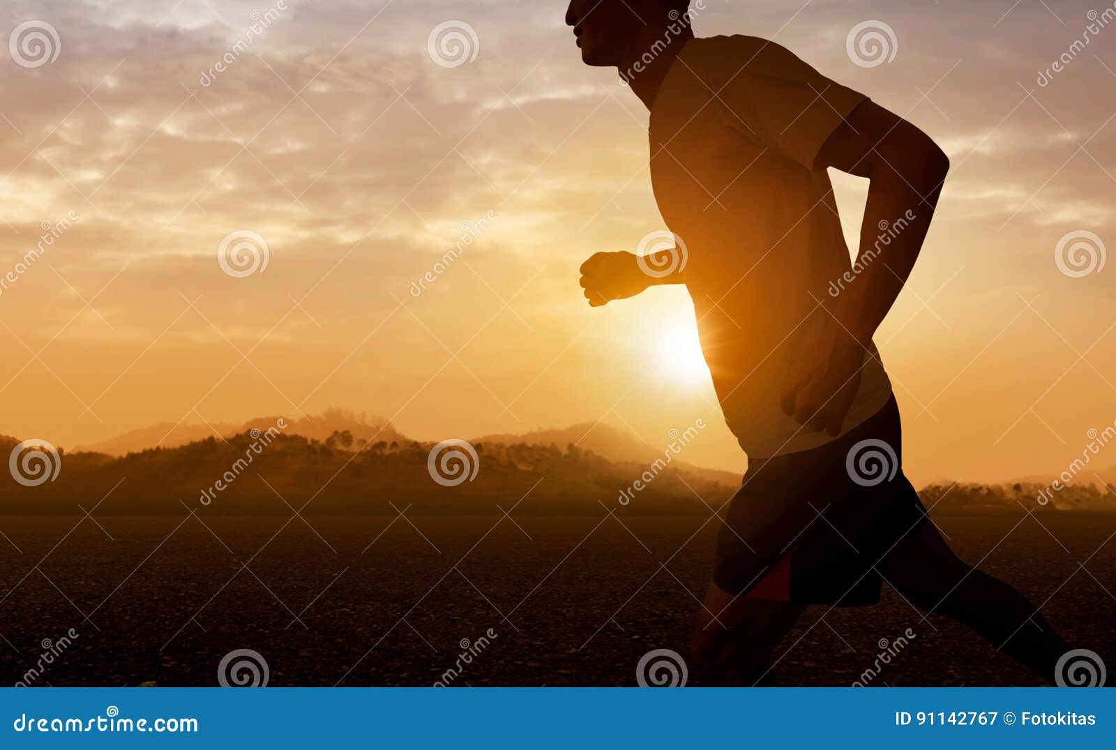 Man running at sunset stock image. Image of health, energy - 91142767