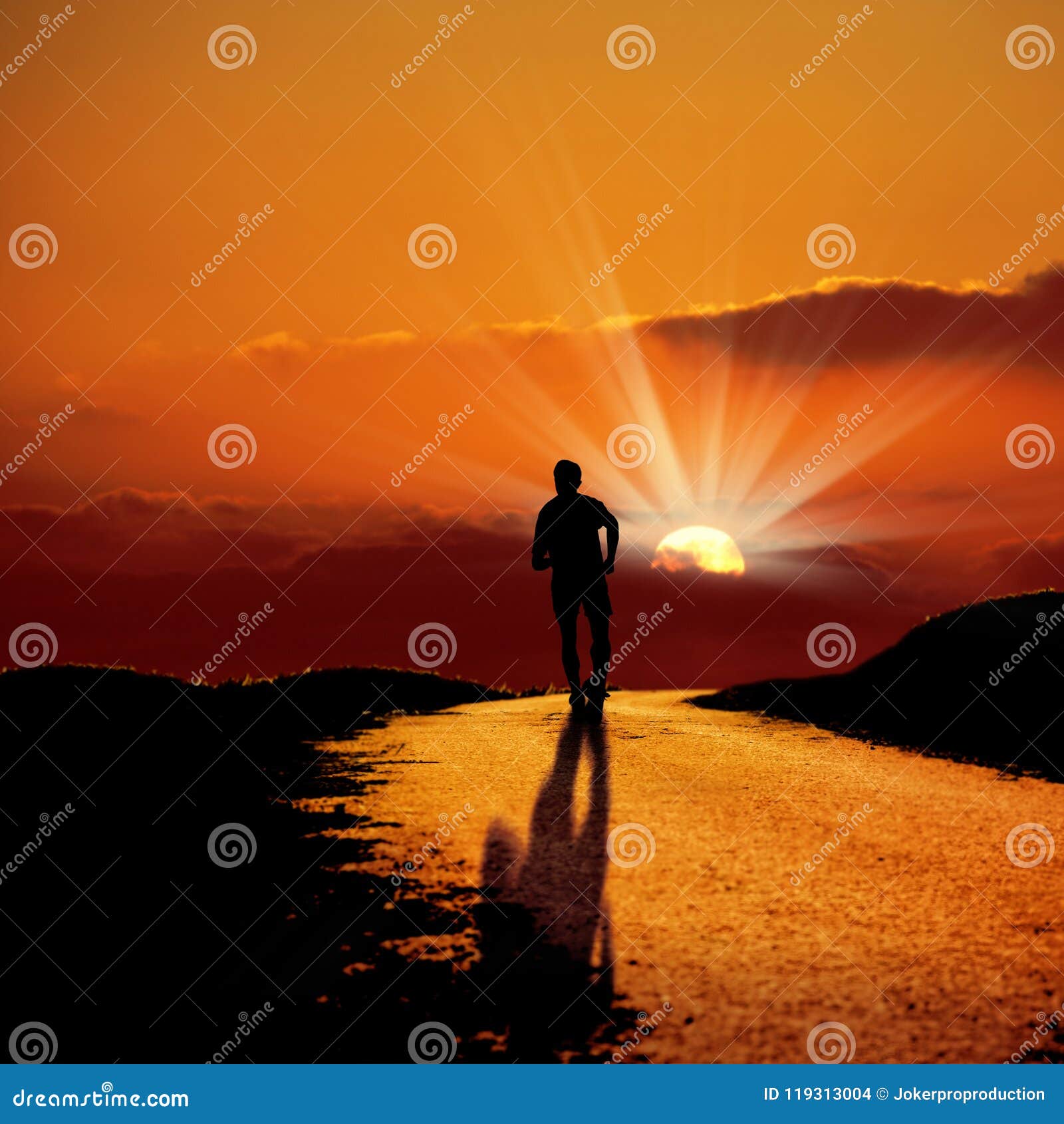 Man running at sunset stock photo. Image of standing - 119313004