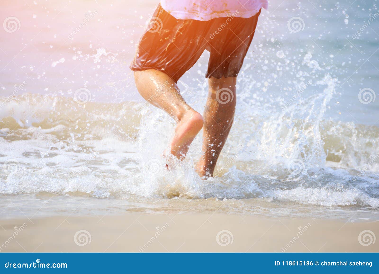 Man Running To the Water in the Beach. Stock Photo - Image of outdoor ...