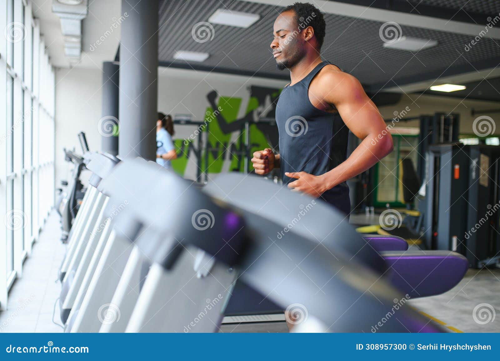Man Running on Treadmill in Gym Stock Photo - Image of fitness ...
