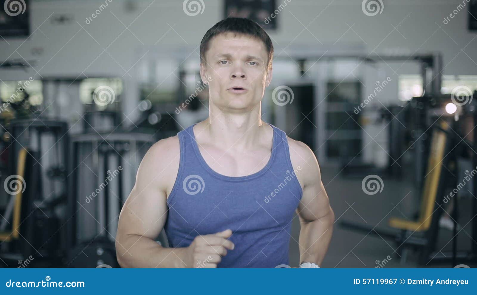 Man Running on the Treadmill in the Gym. Full Face Portrait Stock Video ...