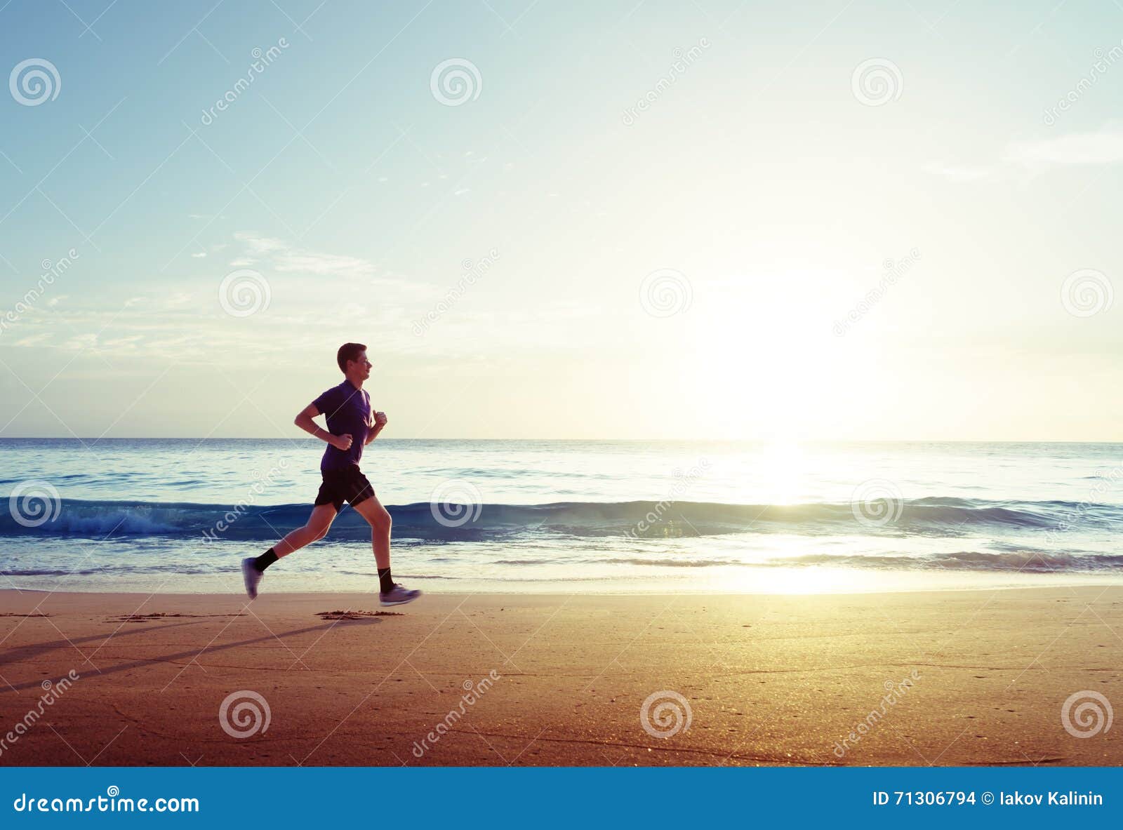 Man Running on Tropical Beach at Sunset Stock Photo - Image of ...