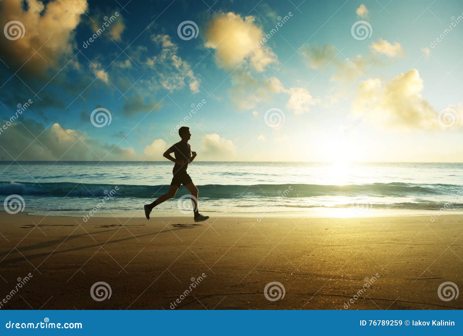 Man Running on Tropical Beach at Sunset Stock Image - Image of action ...