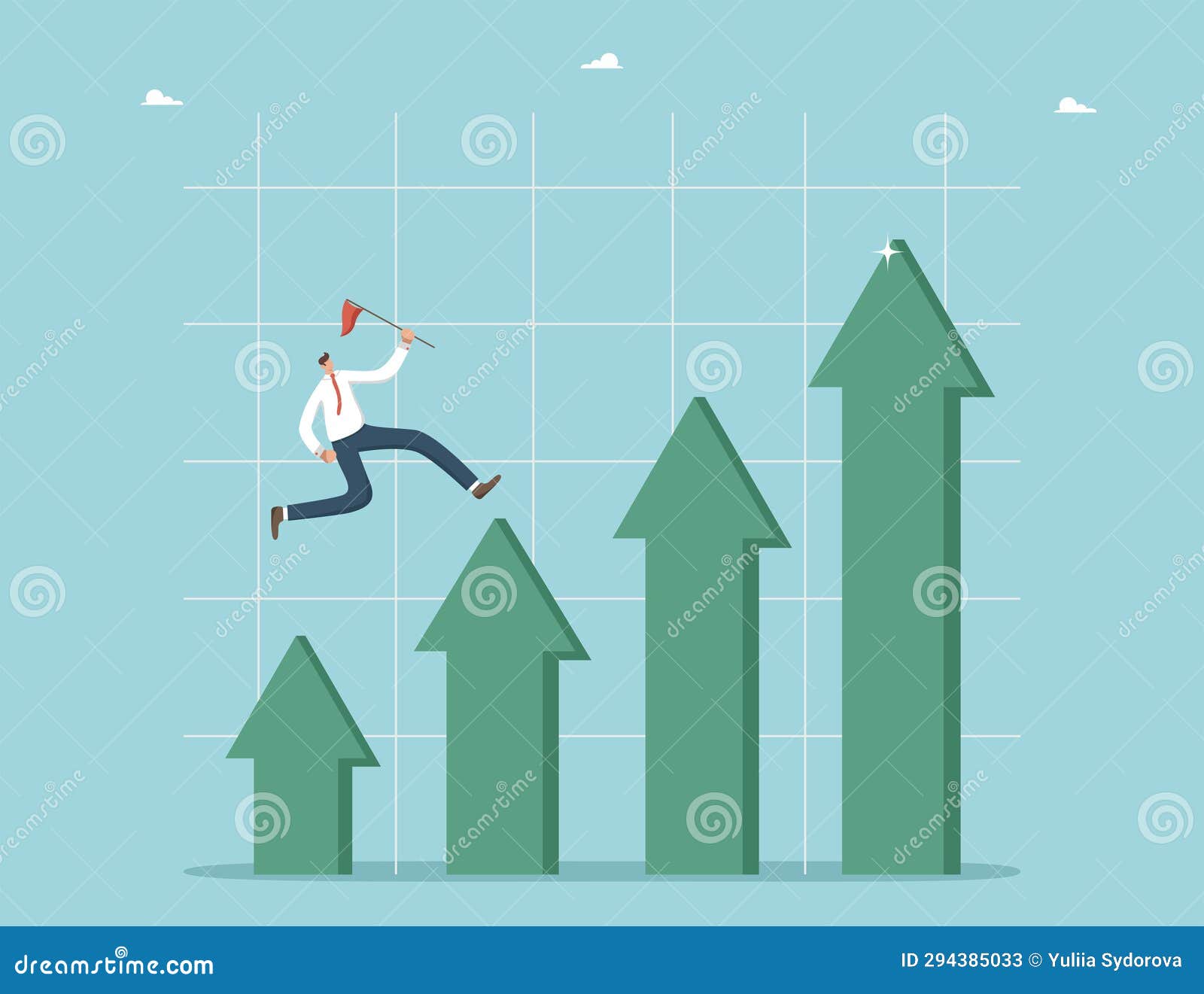 Man Runs Along Columns of Graph in Form of Arrows Stock Vector ...