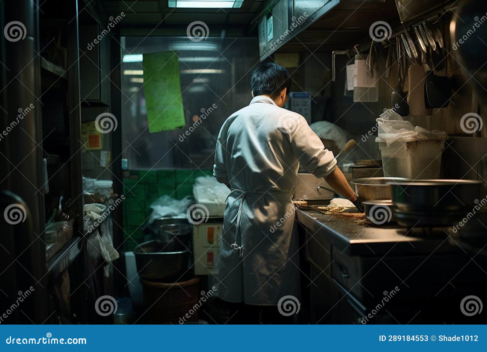 Man S Back in a Kitchen Working Stock Illustration - Illustration of ...