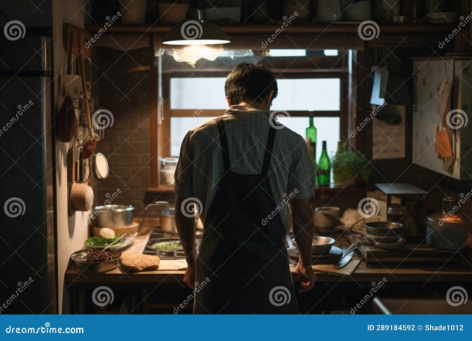 Man S Back in a Kitchen Working Stock Illustration - Illustration of ...